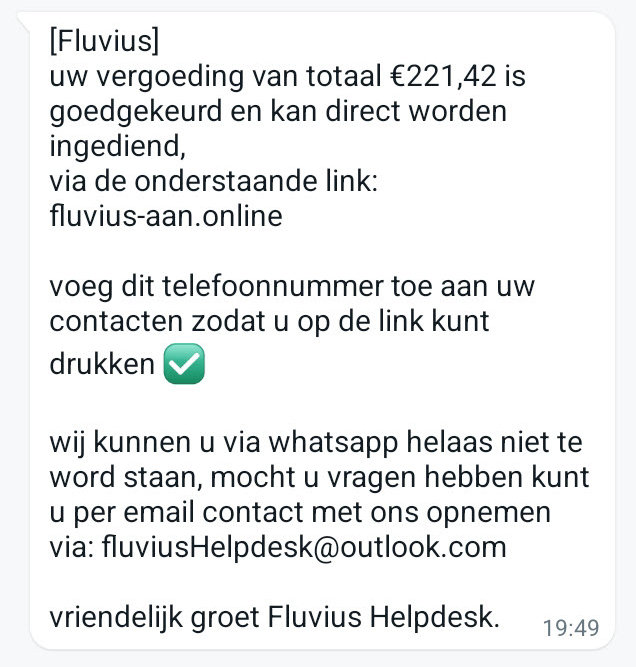 Valse sms of Whatsapp-bericht | Fluvius